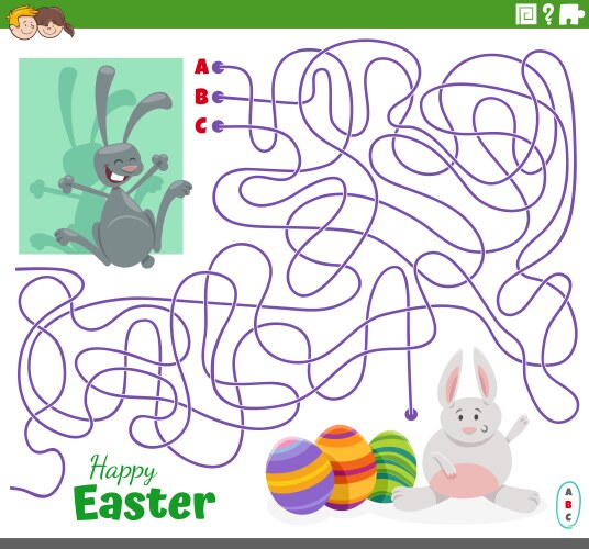 Maze game with cartoon easter bunnies and egg Vector Image
