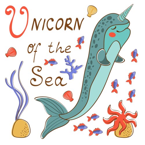 Narwhal the unicorn of sea Royalty Free Vector Image