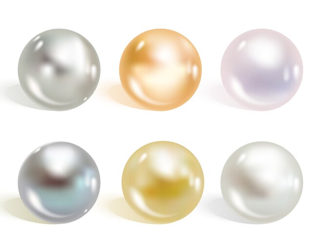 Realistic different colors pearls set round Vector Image