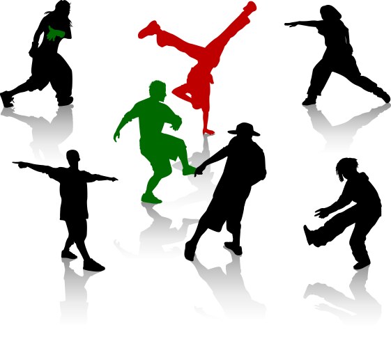 Hip hop dancing silhouettes Royalty Free Vector Image