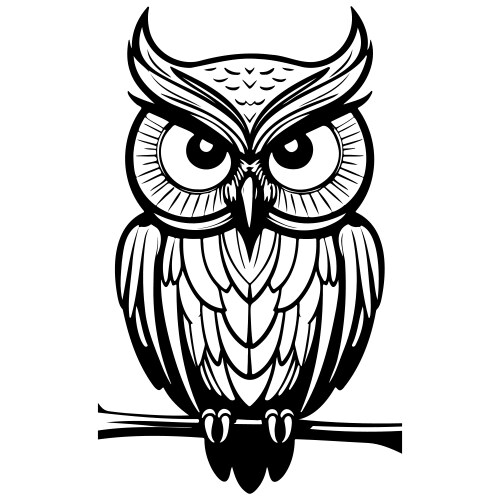 Cartoon owl drawing black line isolated Royalty Free Vector