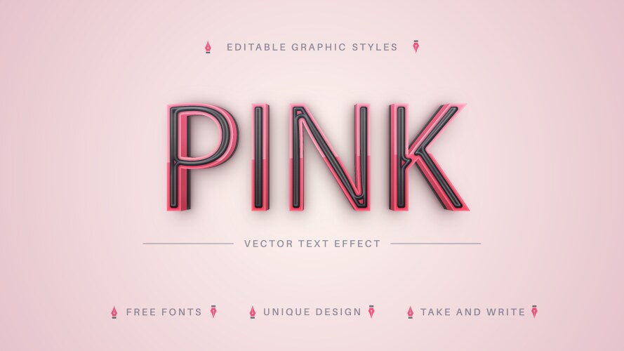 Pink - editable text effect font style Royalty Free Vector