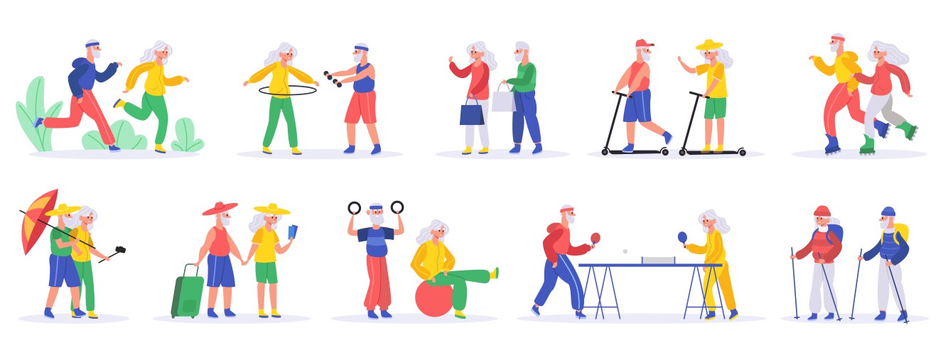Active recreation time for elderly people set Vector Image