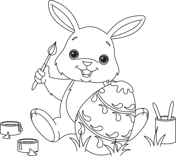 Easter bunny in the garden coloring page for kids Vector Image