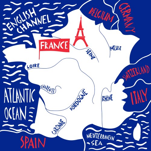 Map france with latitude and longitude Royalty Free Vector