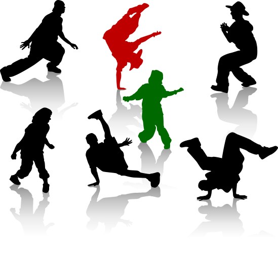 Hip hop dancing silhouettes Royalty Free Vector Image