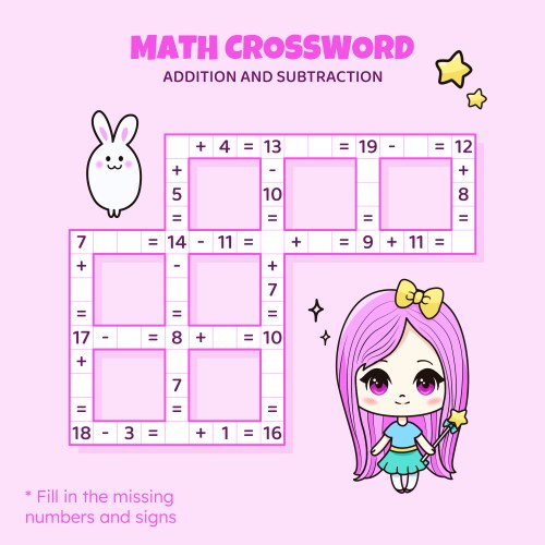 Math crossword puzzle addition and subtraction Vector Image