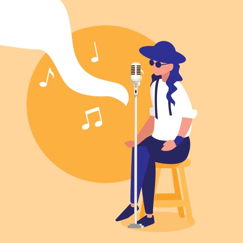 Singer with microphone character Royalty Free Vector Image