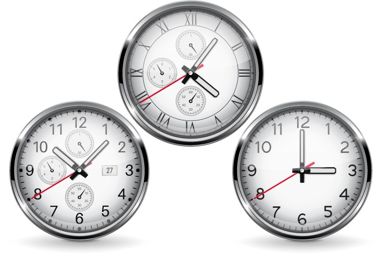 Three wall clocks Royalty Free Vector Image - VectorStock