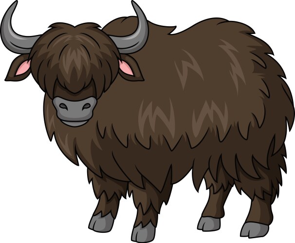 Cute yak cartoon flat sticker or icon Royalty Free Vector