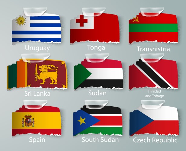 Realistic set flags paper countries Royalty Free Vector