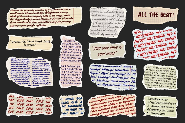 Ripped paper strips with handwritten text Vector Image
