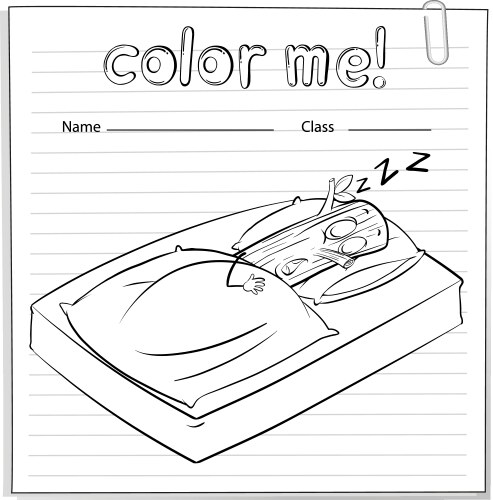 A color me worksheet with clock Royalty Free Vector Image