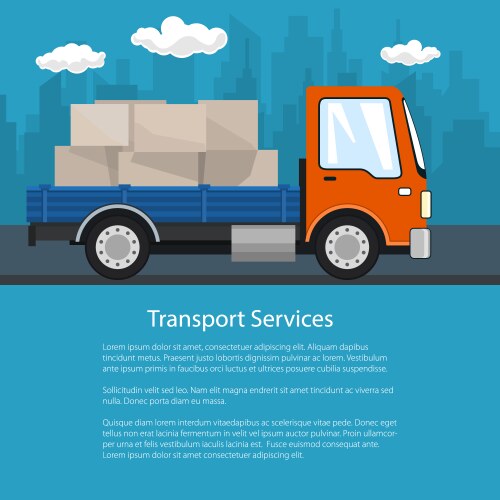 Truck and small cargo van drive banner Royalty Free Vector