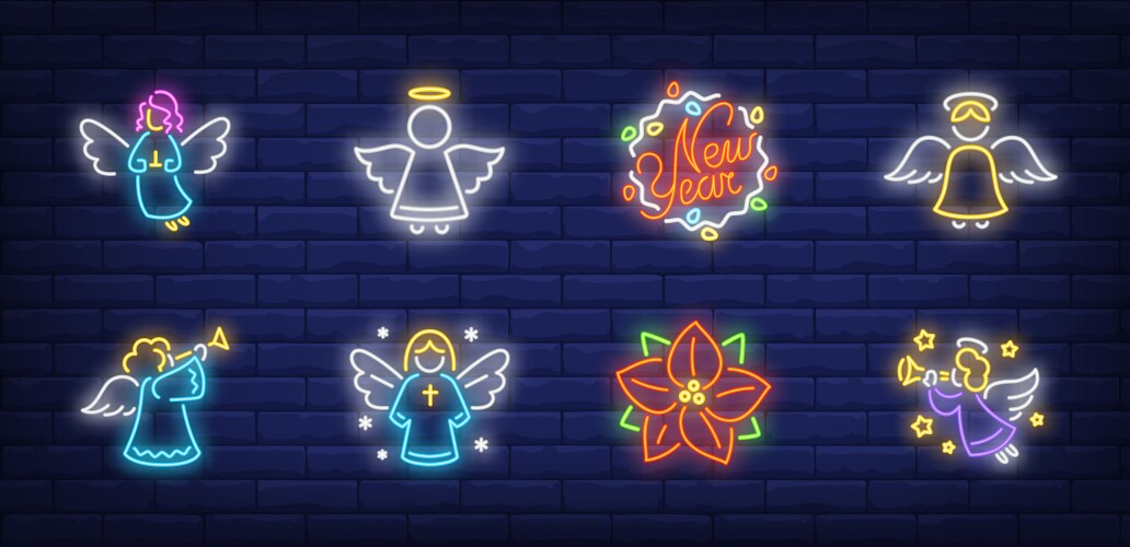 Colorful illuminated neon angel wings Royalty Free Vector