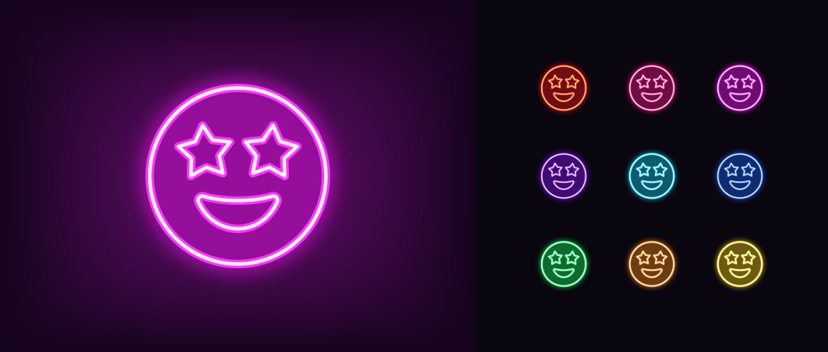 Outline neon crazy emoji icon glowing silly Vector Image