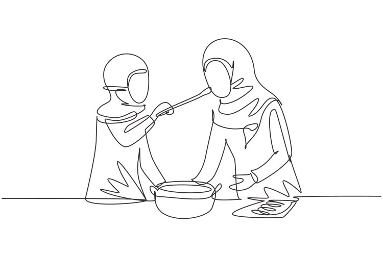 Single one line drawing diner arabian parents Vector Image