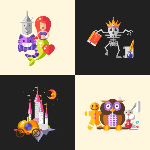Fairy tales flat design magic cartoon characters Vector Image