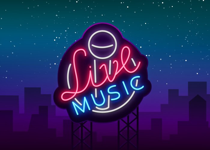 Live musical neon sign logo emblem symbol Vector Image