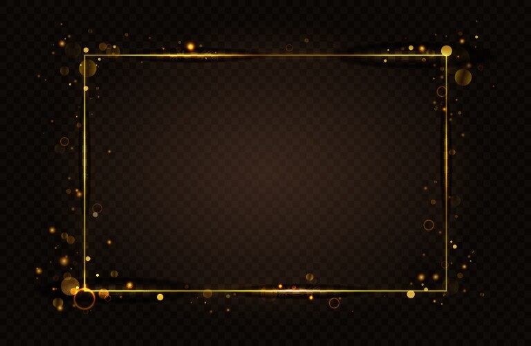 Gold glowing rectangular frame light effect lines Vector Image