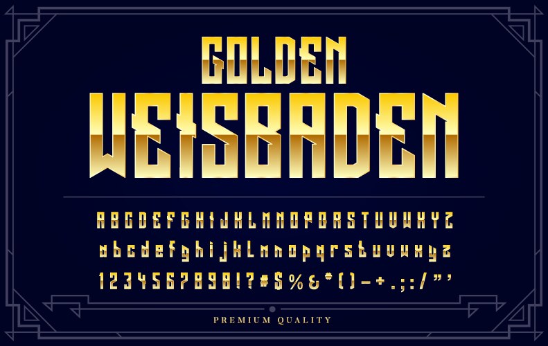 Gold metallic font set letters numbers Royalty Free Vector