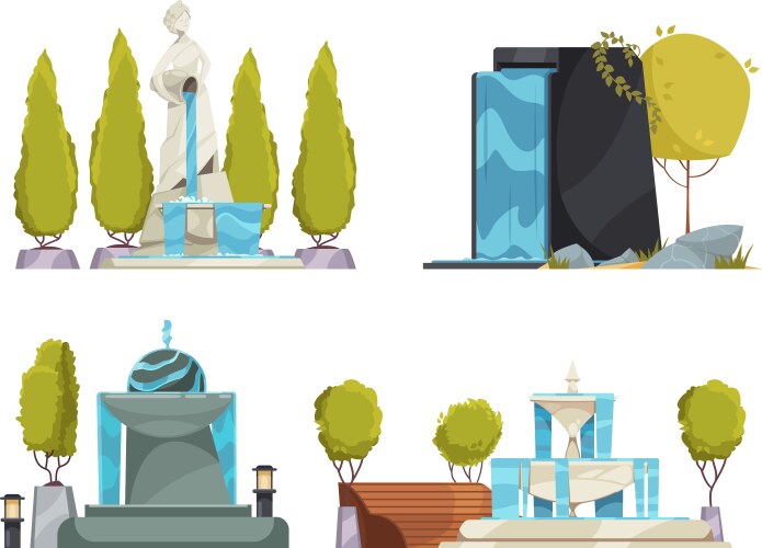 Fountains compositions set Royalty Free Vector Image