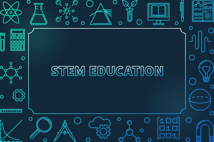 Stem learning blue horizontal frame Royalty Free Vector
