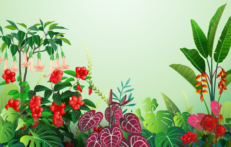Tropical flowers garden with gradient color Vector Image
