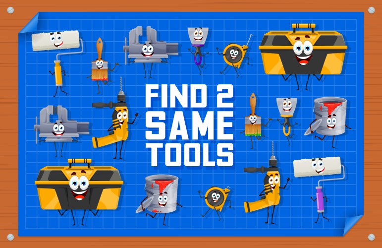 Find ten differences between cartoon diy tools Vector Image