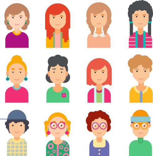 Colorful set of faces in flat design Royalty Free Vector