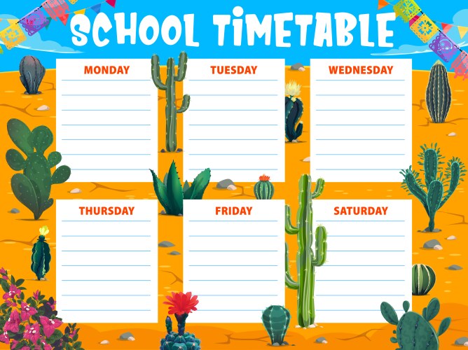 Colorful school timetable weekly schedule Vector Image