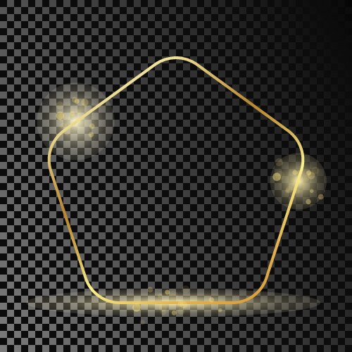 Gold glowing rounded pentagon shape frame Vector Image