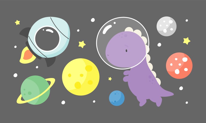Kids with dinosaur in space Royalty Free Vector Image