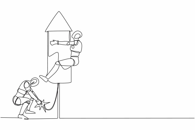 Single continuous line drawing robot ignite Vector Image