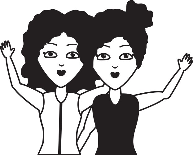 Two women portrait waving hand Royalty Free Vector Image