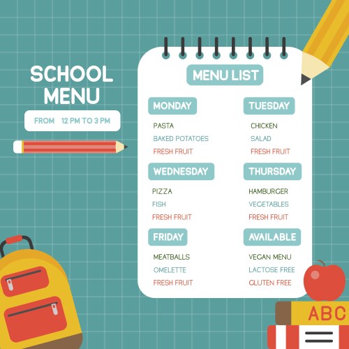 Back to school menu poster template Royalty Free Vector