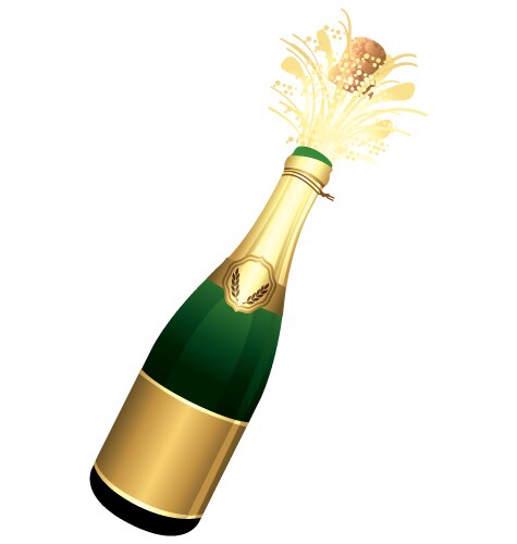 Popping bottle of champagne with cork flying out Vector Image