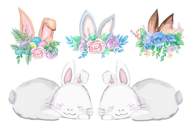 Watercolor set of easter elements eggs Royalty Free Vector