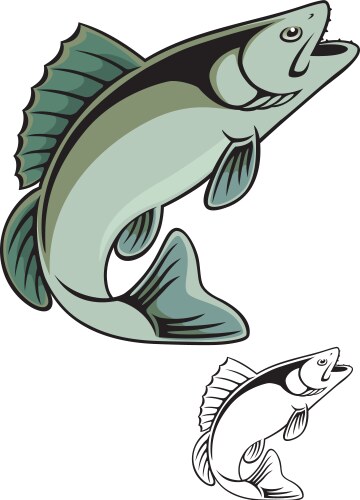 Largemouth bass fishing silhouette art Royalty Free Vector