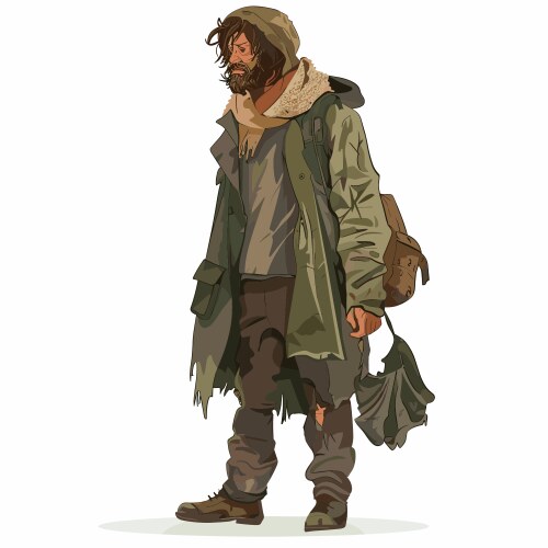 Homeless man walking weary expression looking Vector Image