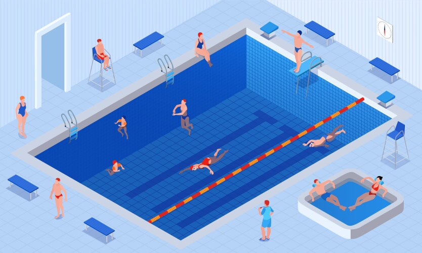 Public swimming pool isometric set Royalty Free Vector Image