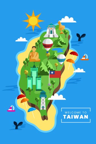 Taiwan map with landmarks Royalty Free Vector Image