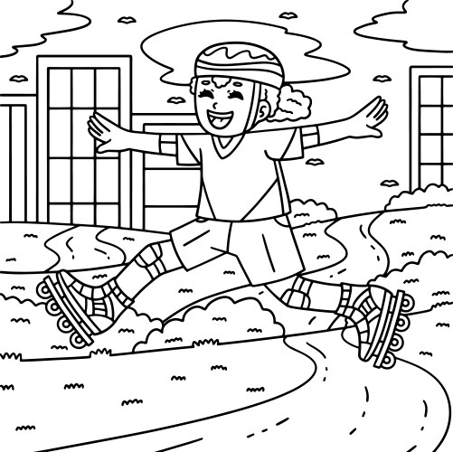 Inline skater waving isolated coloring page Vector Image