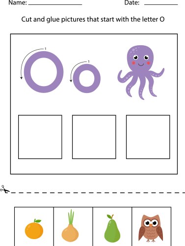 Letter recognition for kids cut and glue Vector Image