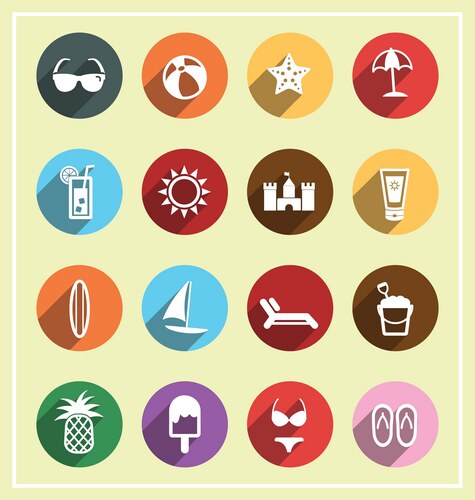 White icons summer beach Royalty Free Vector Image