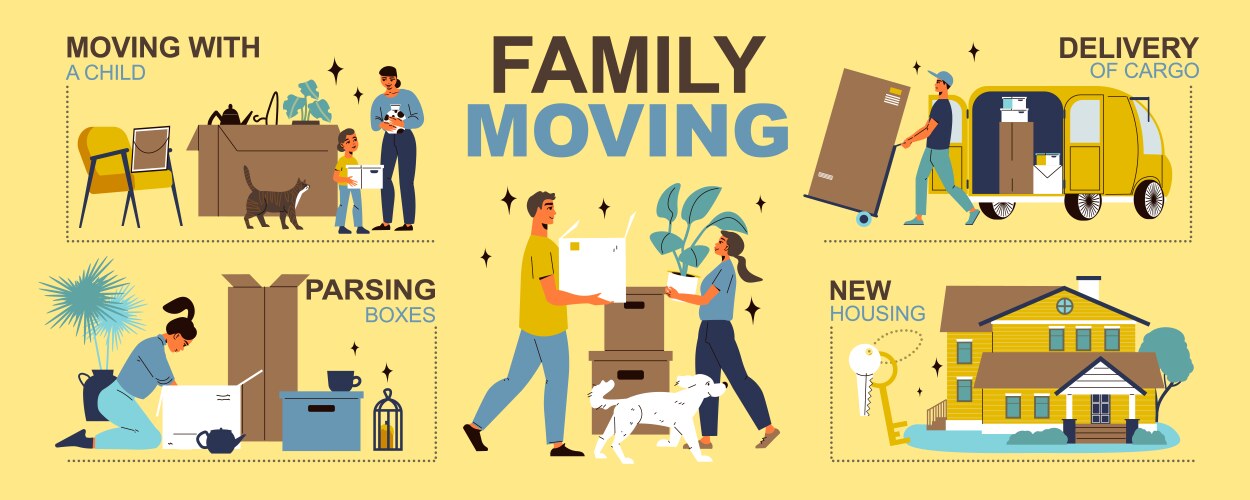 Family moving big set Royalty Free Vector Image