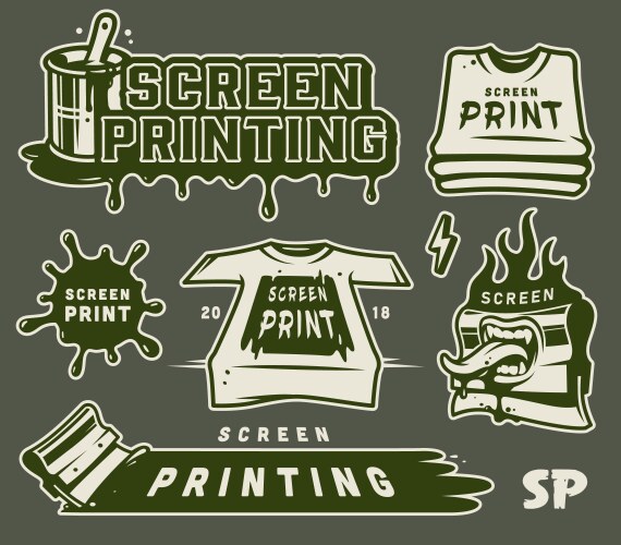 Screen printing elements collection Royalty Free Vector