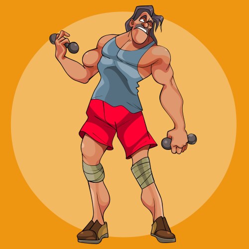 Cartoon muscle man bodybuilder stands and dreams Vector Image