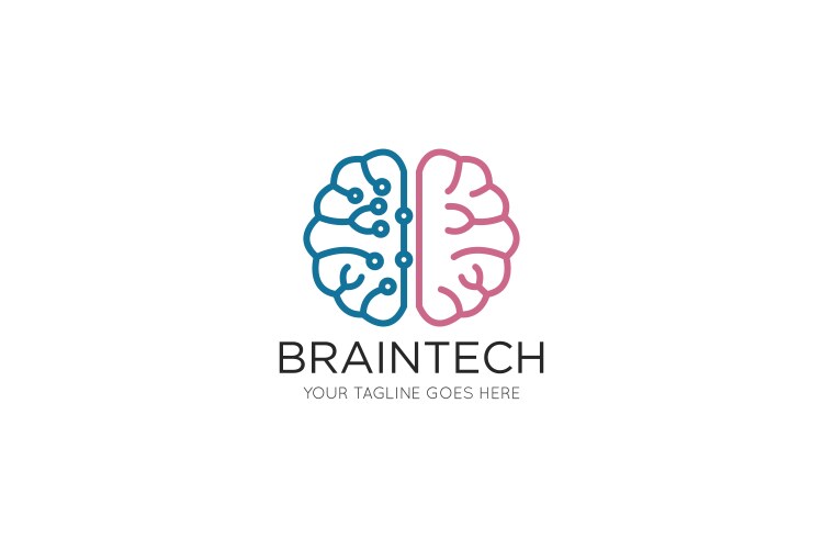 Mind technology blue brain logo Royalty Free Vector Image
