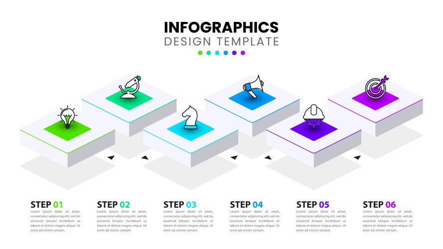 Infographic template 6 squares in a line Vector Image